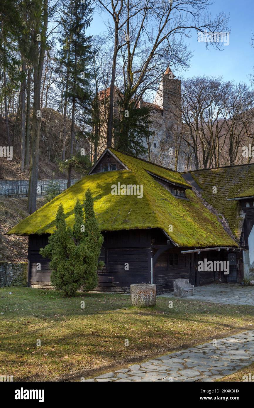 Bran, Romania Casa de ceai house with chimney and green moss on a roof ...