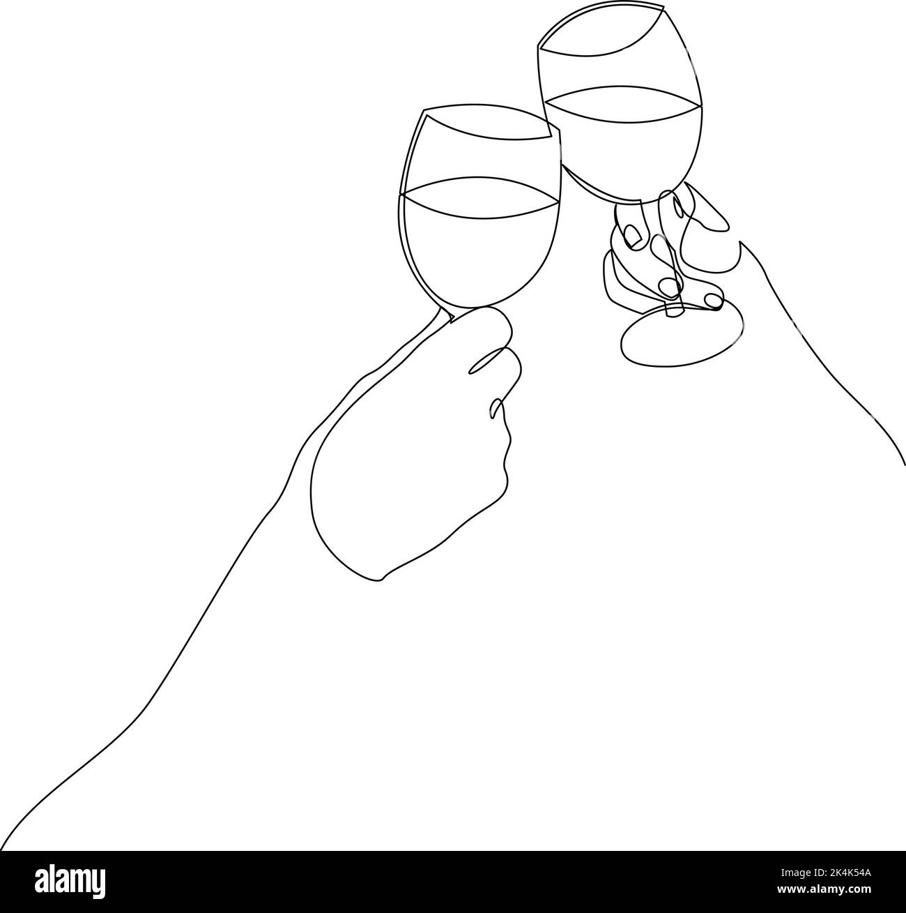 Continuous One Line Drawing Of Hands Cheering With Glasses Of Wine