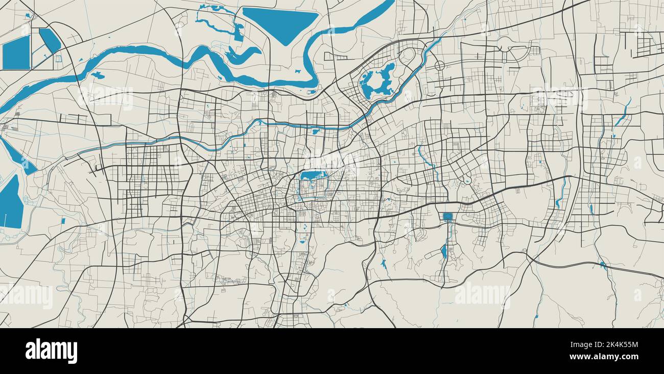 Jinan map. Detailed map of Jinan city administrative area. Cityscape panorama. Royalty free ...