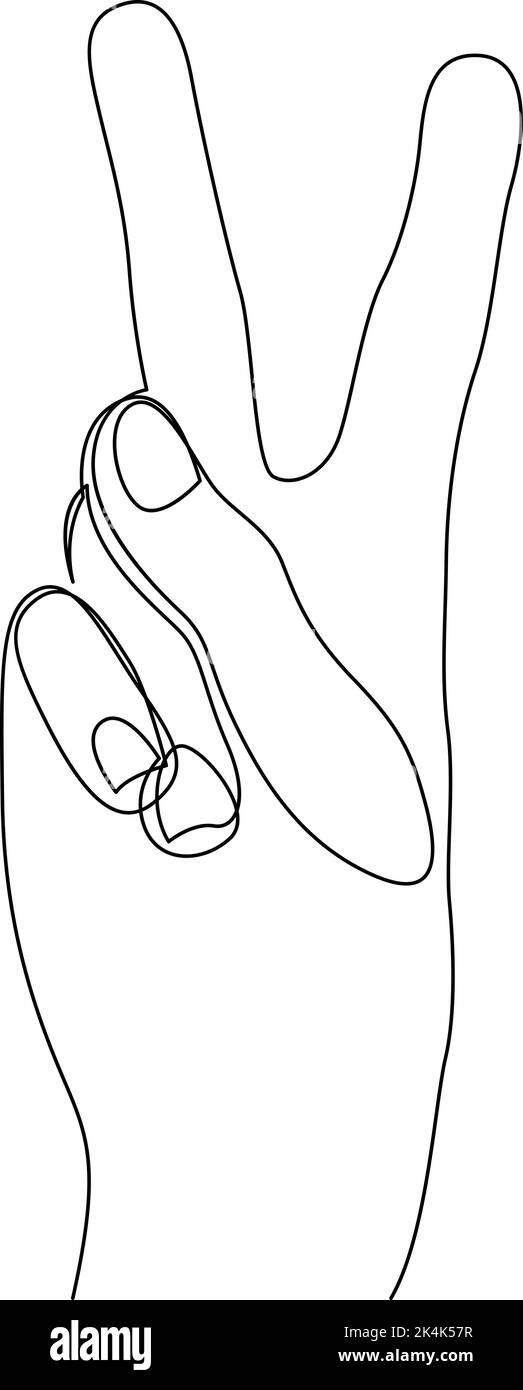Continuous line drawing of sign of victory. The gesture of the hand one ...
