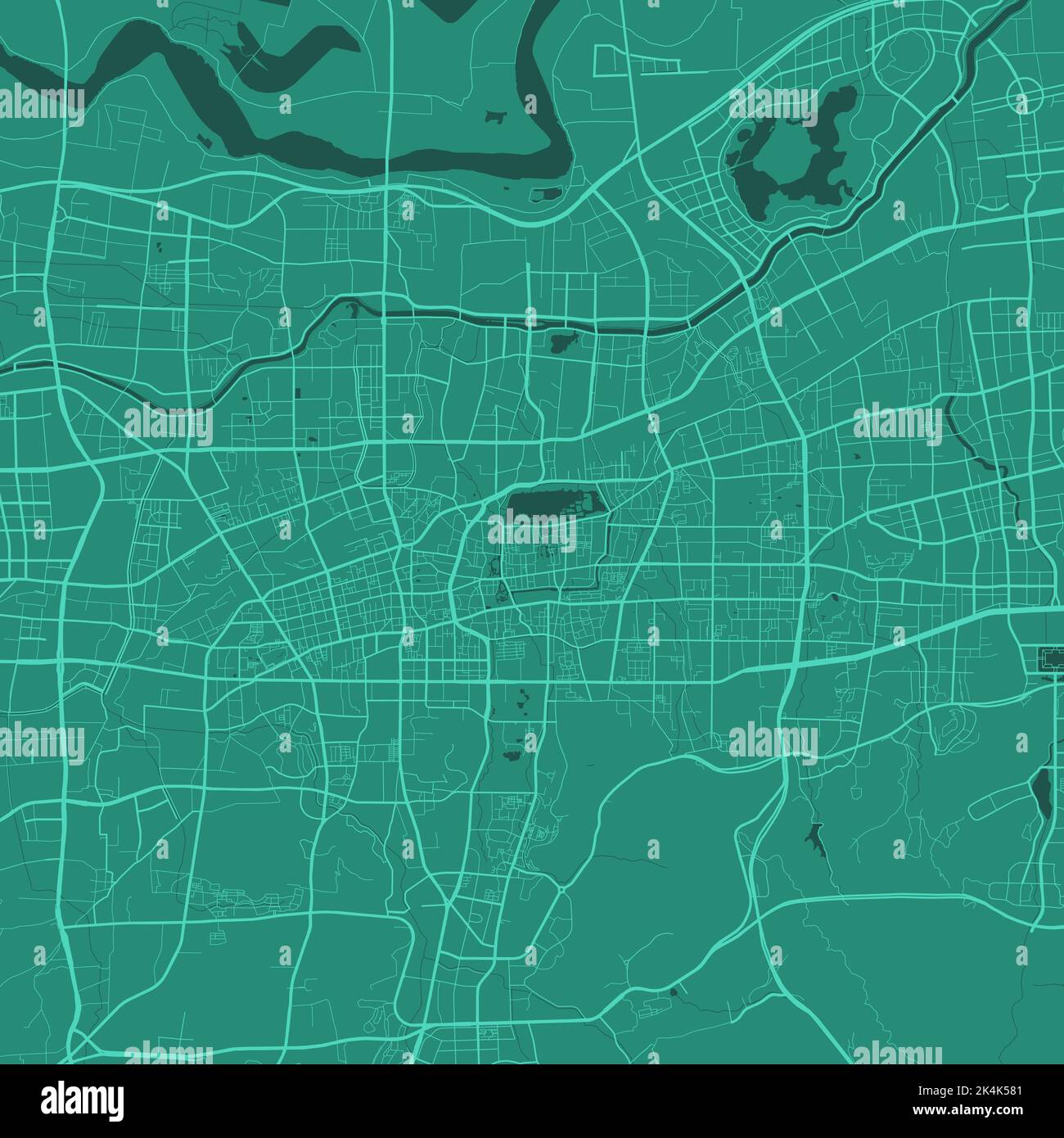 Green Vector map of Jinan, China. Urban city road map poster illustration. Jinan map art Stock ...