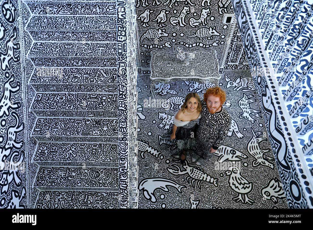 British artist Sam Cox, aka Mr Doodle, with his wife Alena, reveals the ...