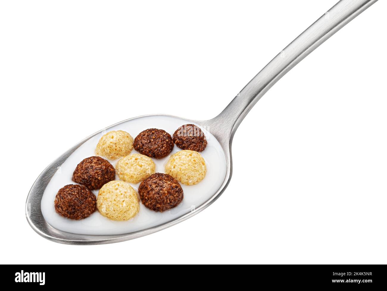 Corn balls mix with milk isolated on white background Stock Photo - Alamy