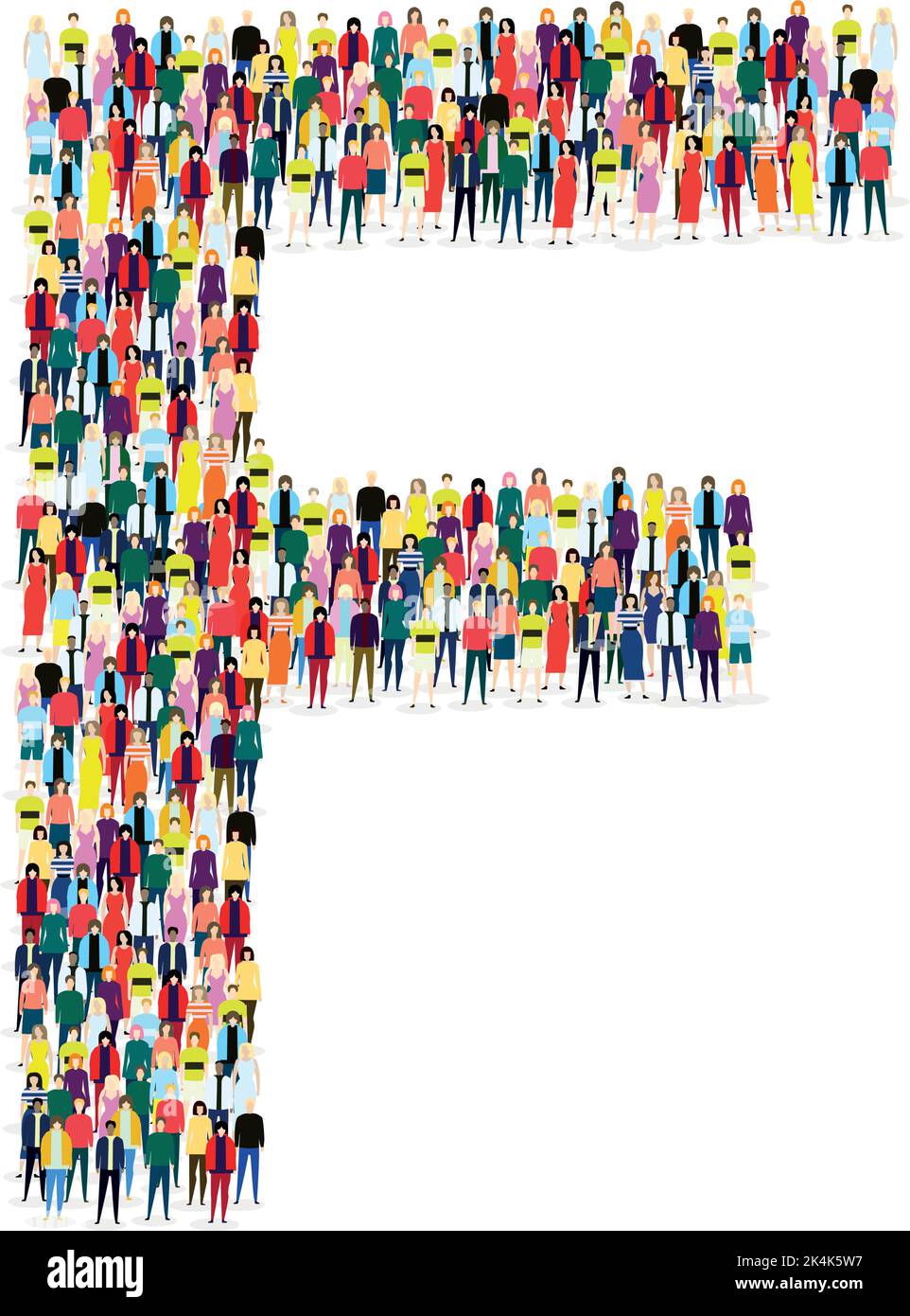 Letter F assembled from many people on a white background - Vector ...
