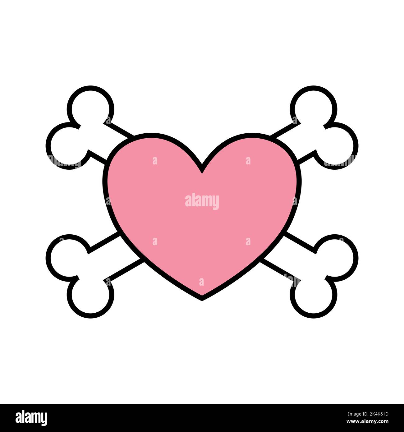 Vector flat colored heart with crossed bones isolated on white ...