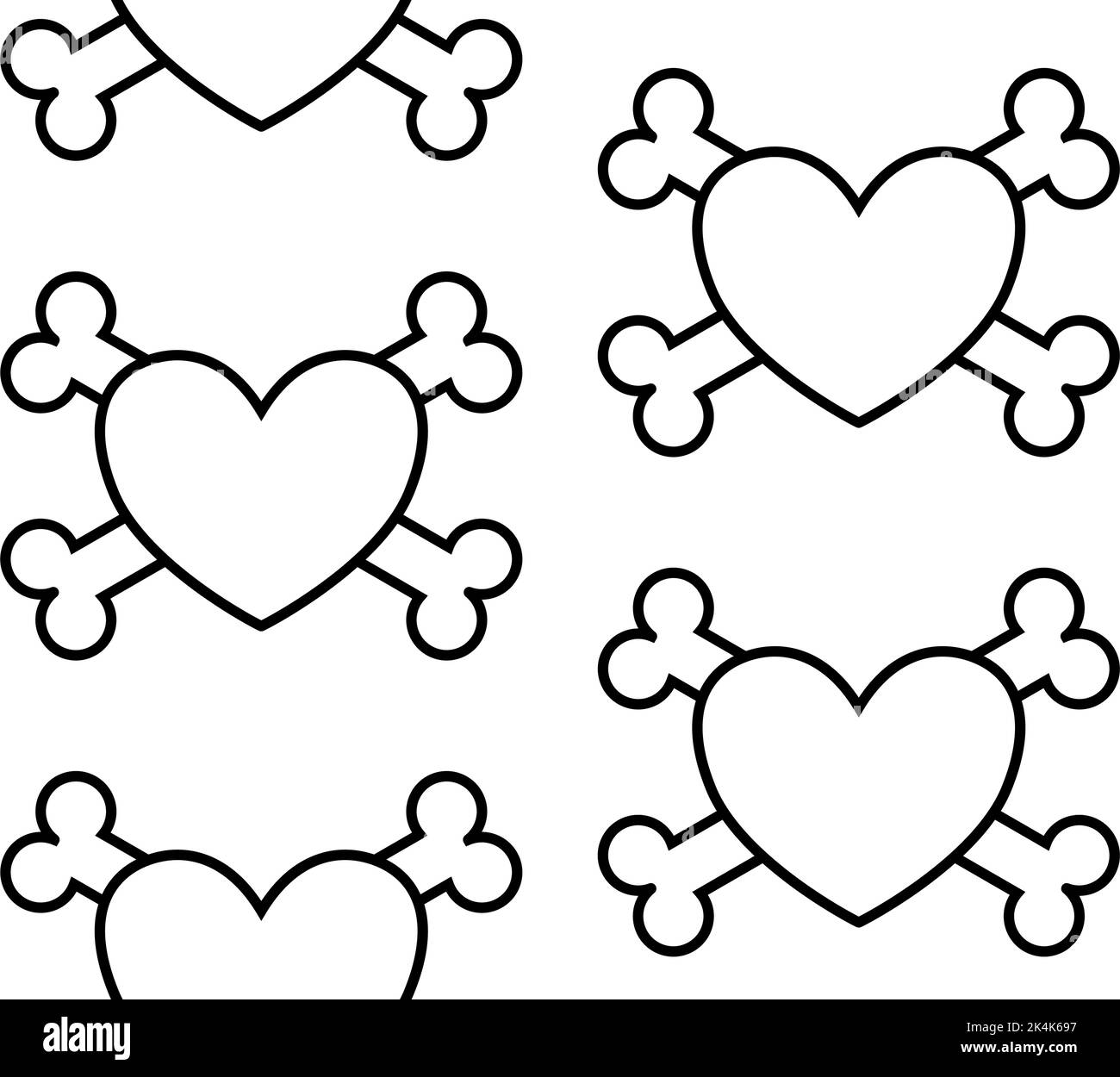 Vector seamless pattern of flat outline heart with crossed bones ...