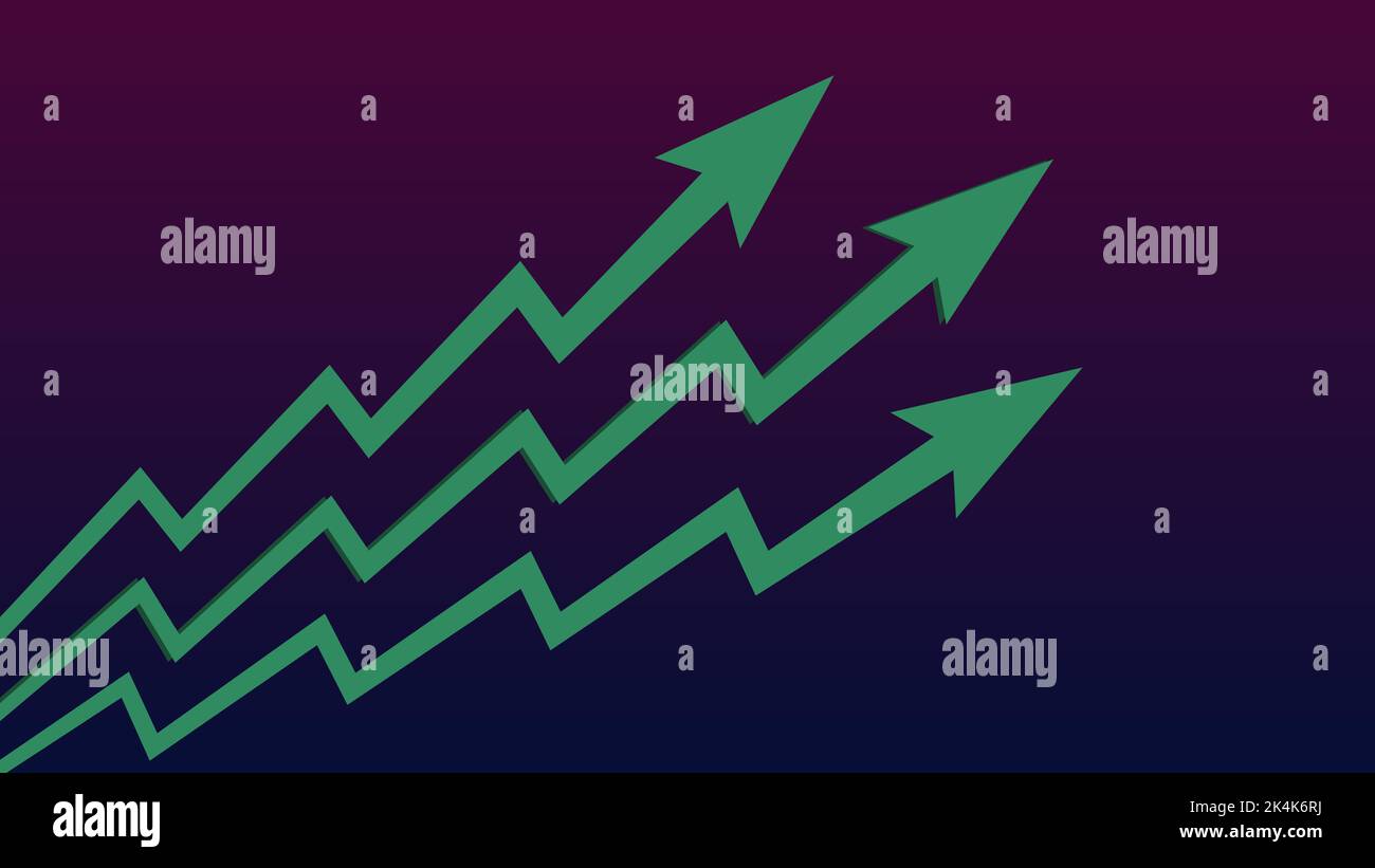 Upward trend three green arrows on dark purple background. Market or ...