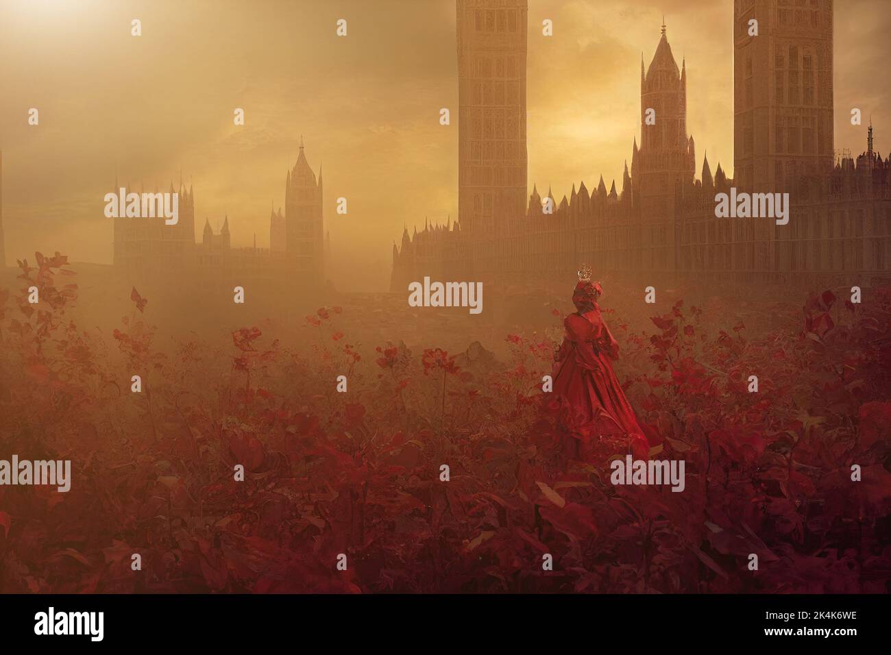 The queen of the United Kingdom with roses in the garden of Westminster ...