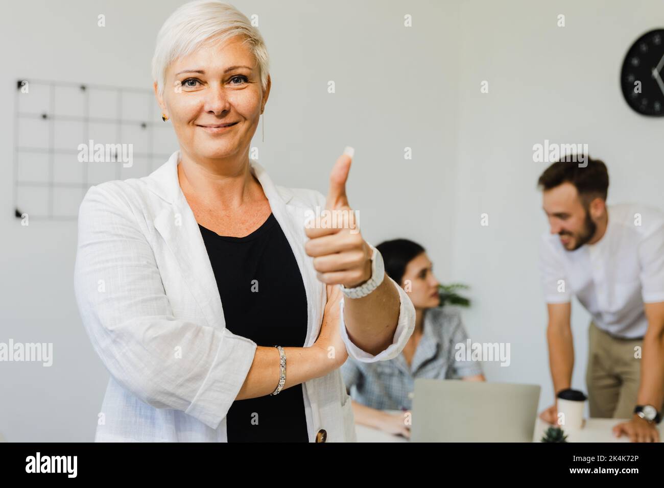 Confident stylish European mature middle aged business woman leader ...