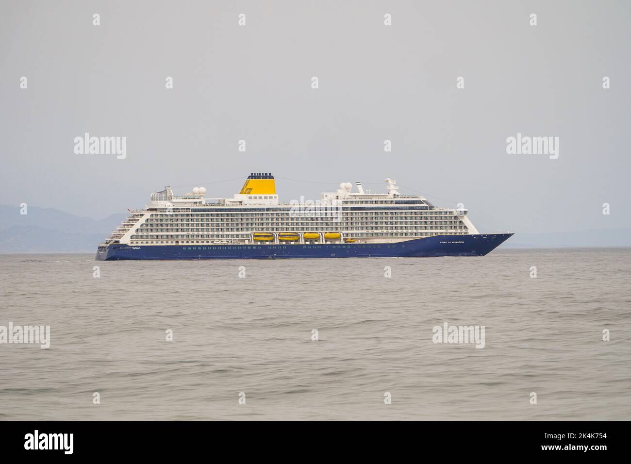 Spirit of Adventure, cruise ship operated by Saga, on open sea, leaving ...