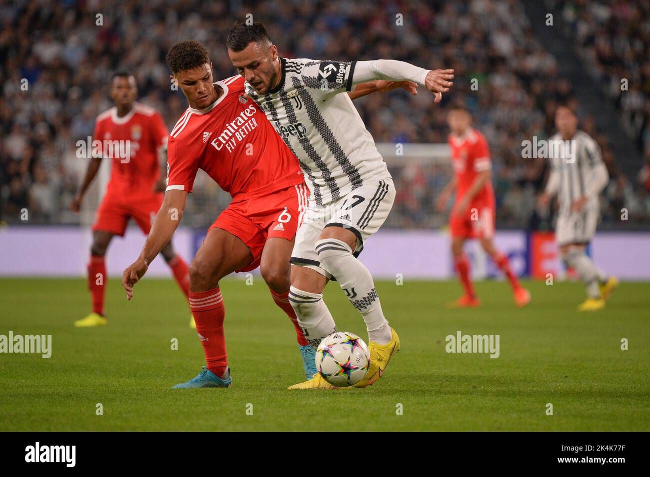 Alexander Bah (SL Benfica), Filip Kostic (Juventus) during the UEFA ...