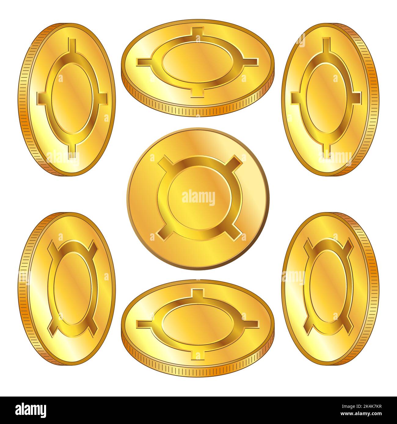 Set of golden coin with universal currency sign isometric view isolated ...