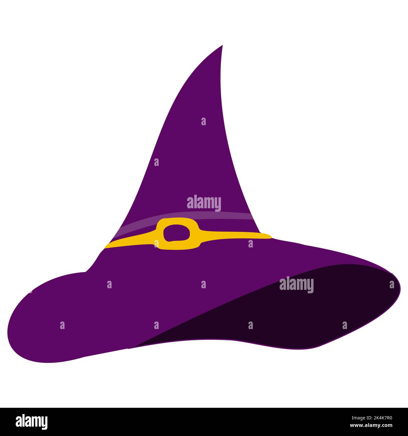 Violet color witches hat with yellow buckle in cartoon flat style ...