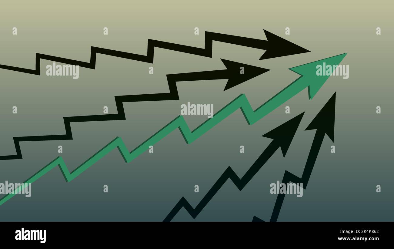 Upward trend green arrow with few dark arrows on gray background ...