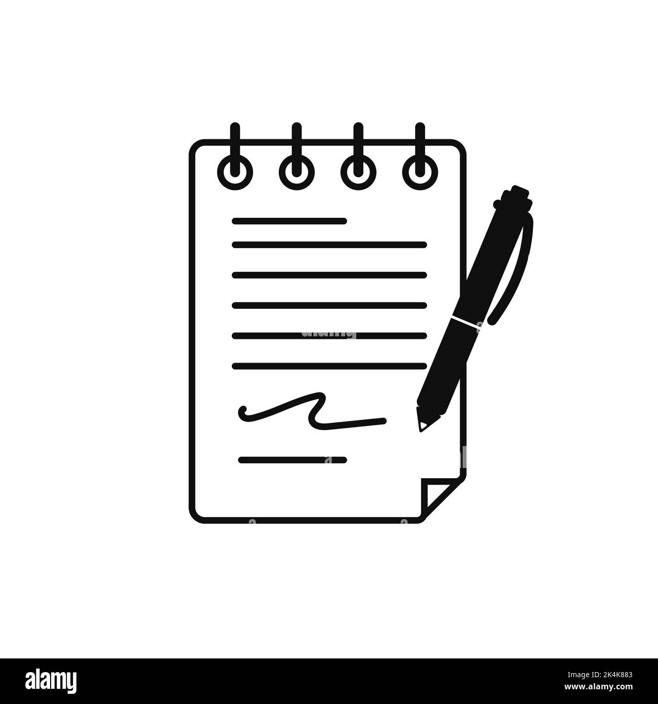 Writing notes icon. Black note on sheet of diary with pen Stock Vector ...