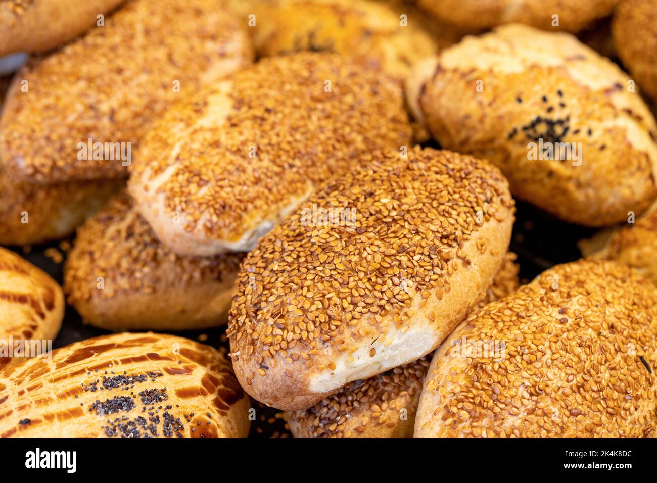 Traditional Turkish pastry concept, pogaca, bagel, simit. close up ...