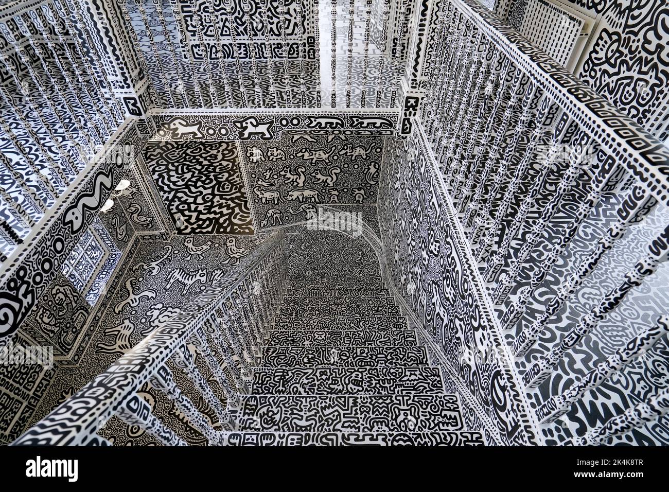 A view of the stairwell inside British artists' Sam Cox, aka Mr Doodle ...