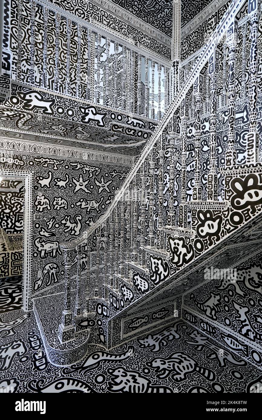 A view of the stairwell inside British artists' Sam Cox, aka Mr Doodle ...