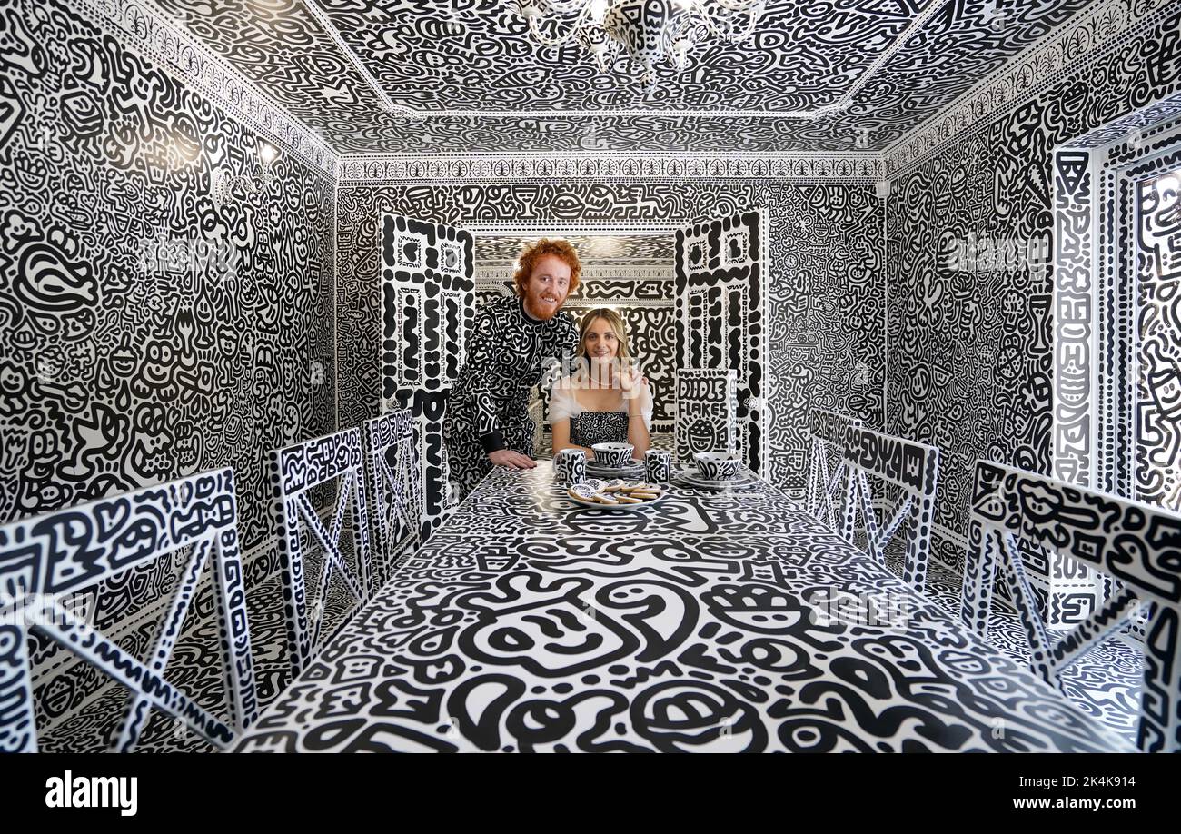 British artist Sam Cox, aka Mr Doodle, with his wife Alena, reveals the ...