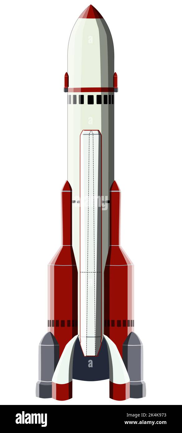 Cartoon space rocket with elongated body isolated on white. Vector ...