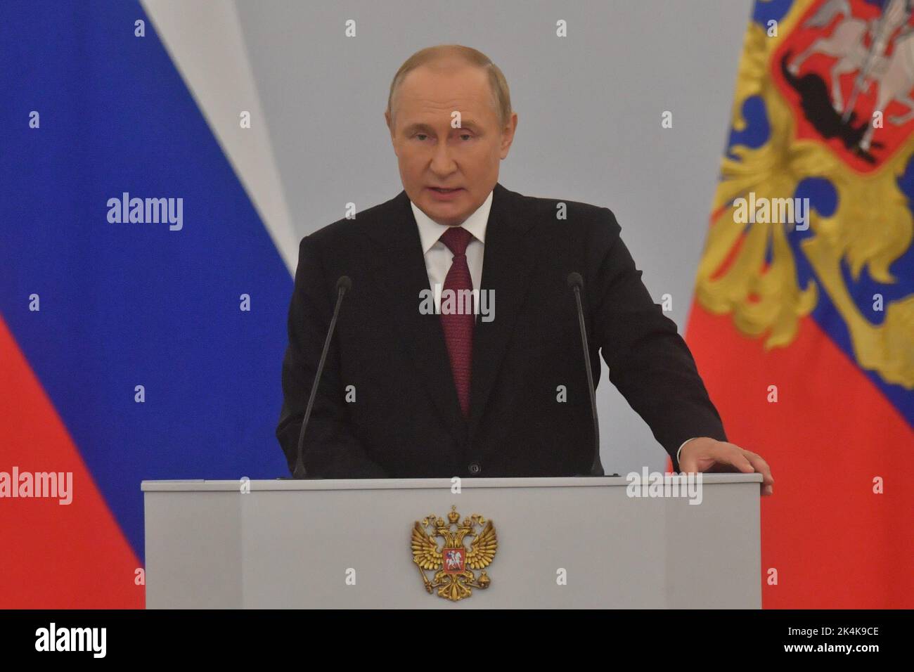 Moscow. The Russian President Vladimir Putin during the ceremony of ...