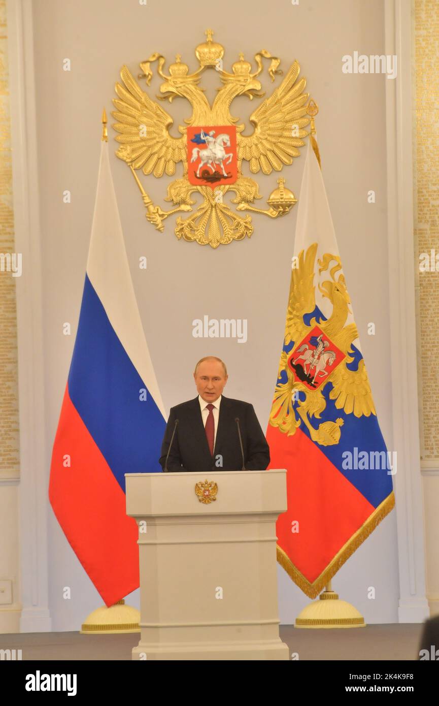 Moscow. The Russian President Vladimir Putin during the ceremony of ...