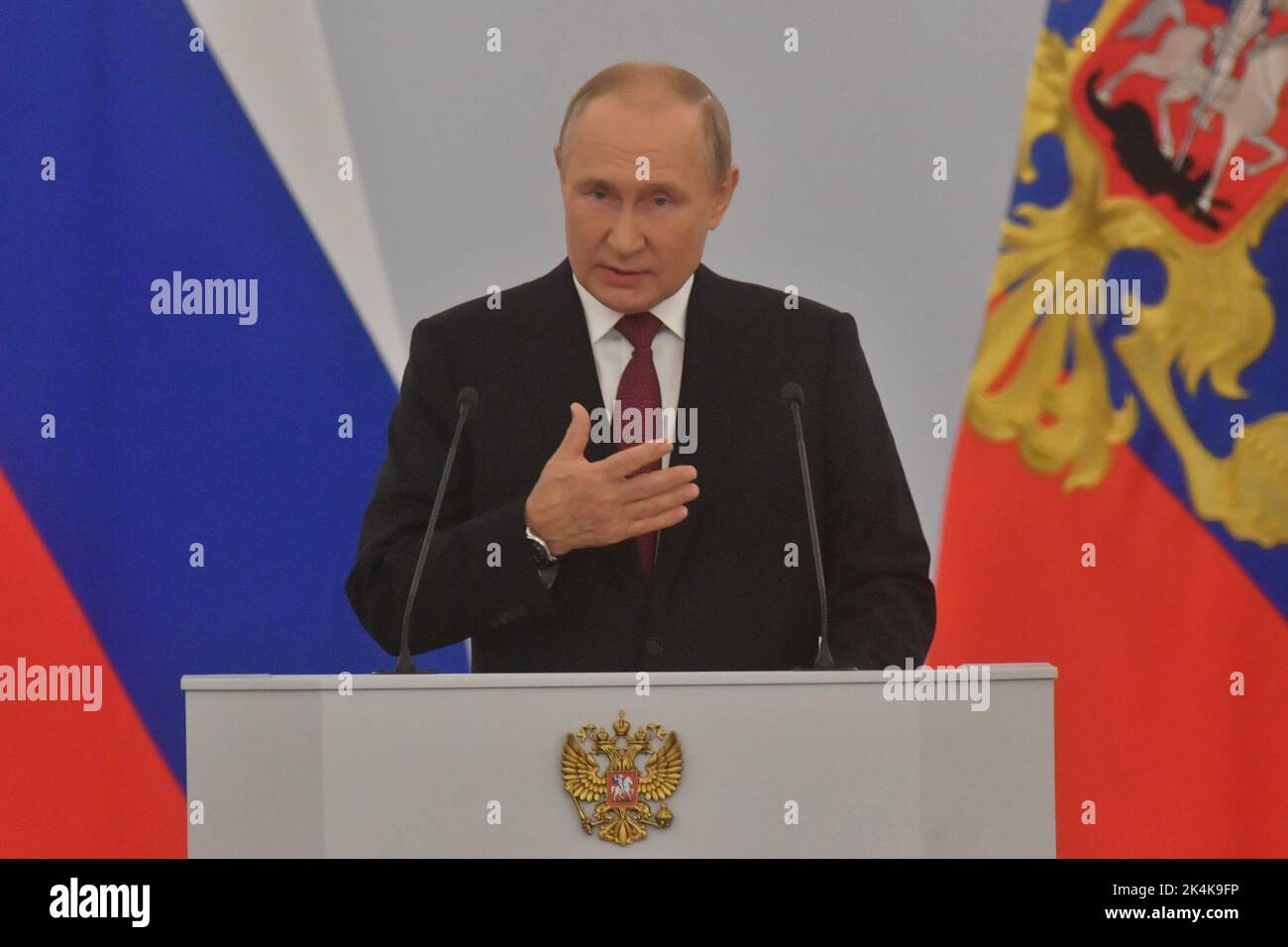 Moscow. The Russian President Vladimir Putin during the ceremony of ...