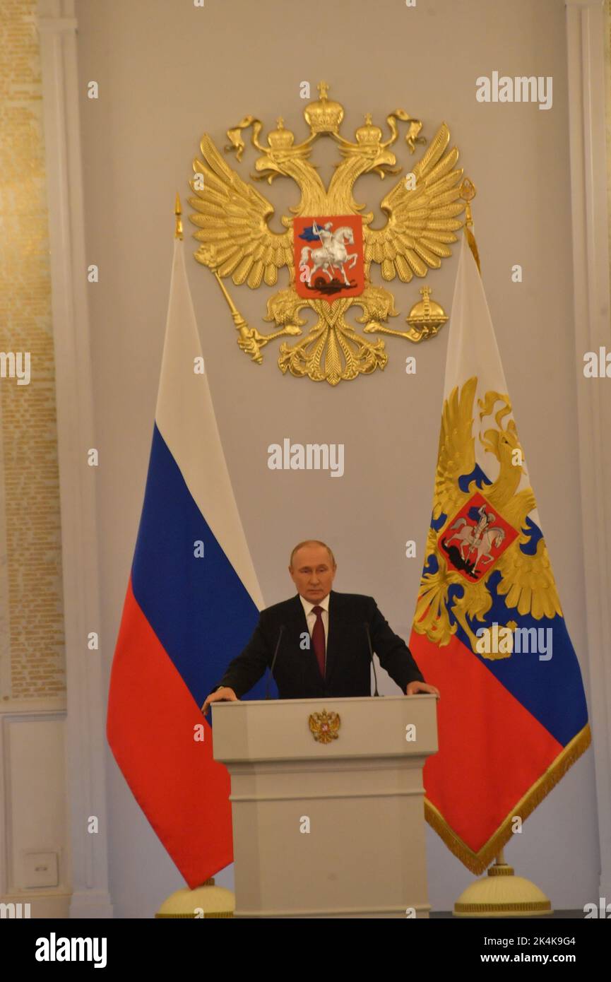 Moscow. The Russian President Vladimir Putin during the ceremony of ...