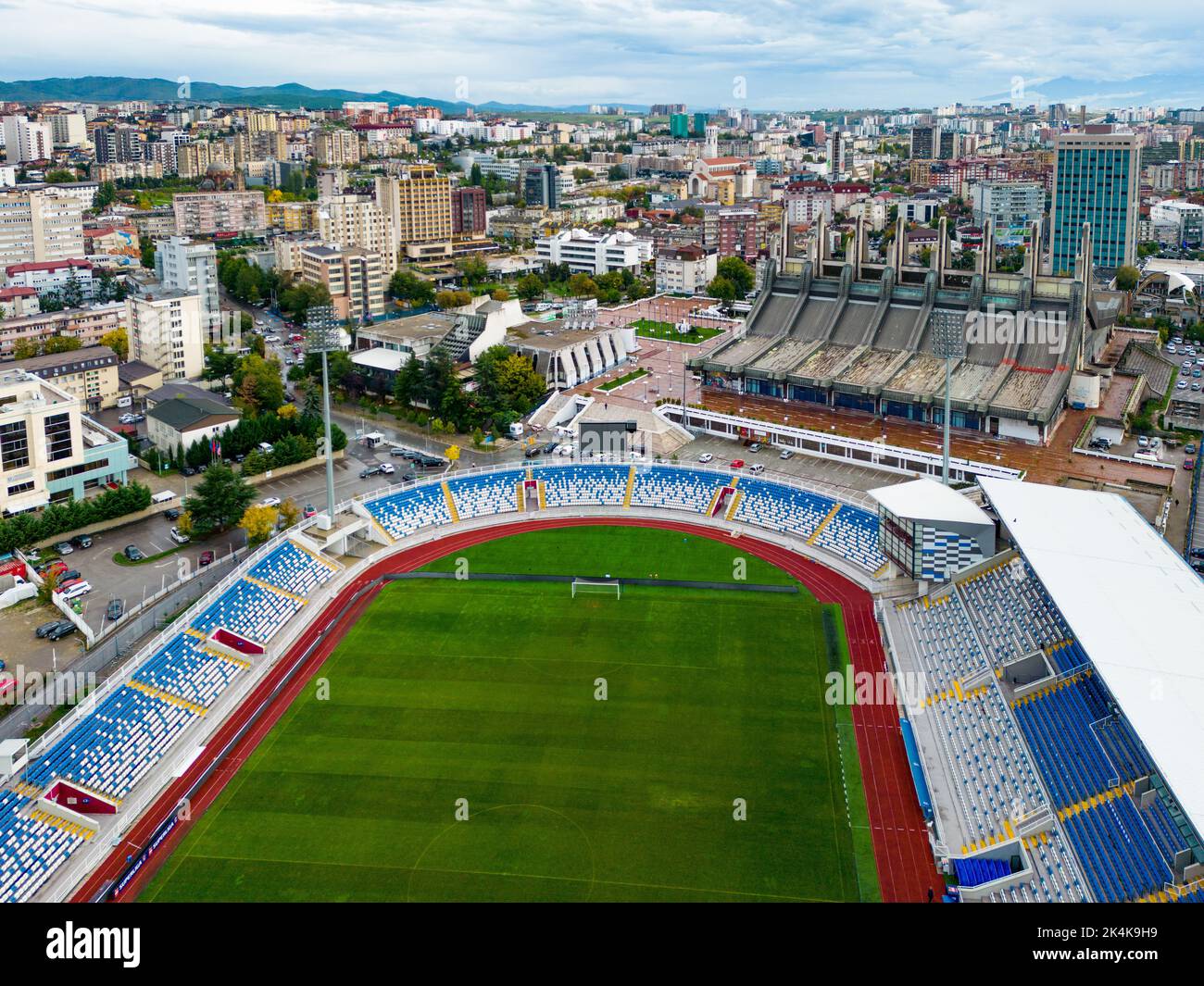 Fadil Vokrri Stadium. Pristina City Aerial View, Capital of Kosovo ...