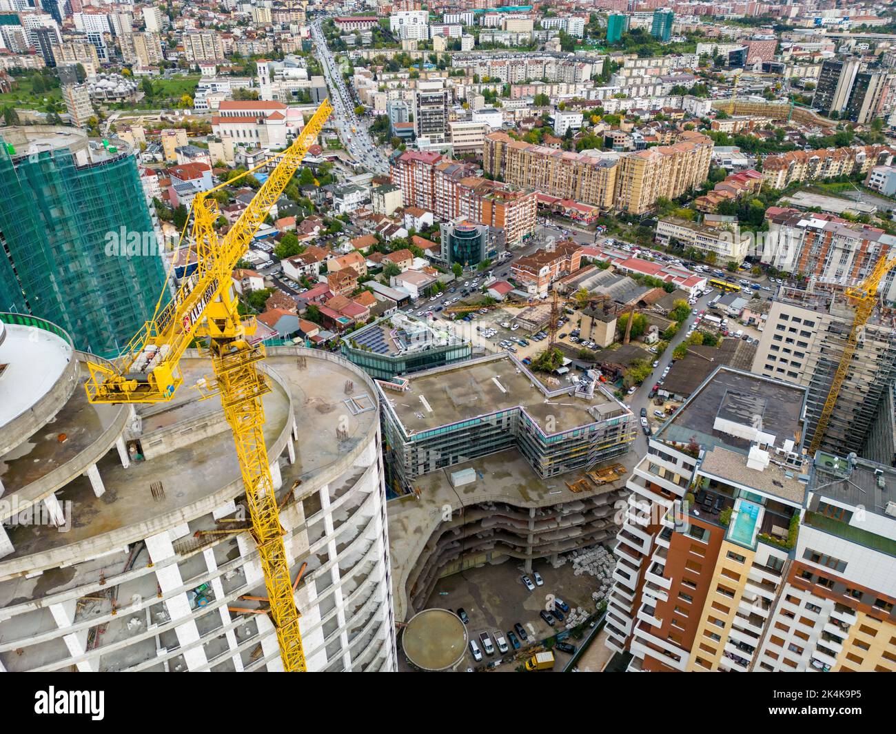 Pristina Modern City Center and Residential Buildings. Aerial View over ...