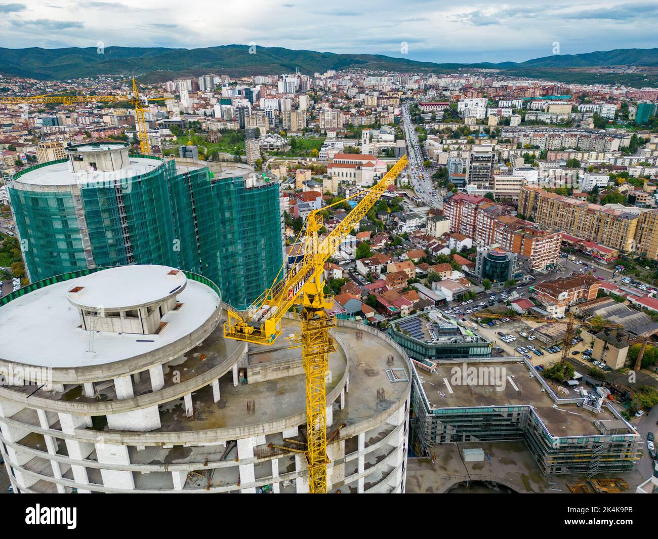 Pristina Modern City Center and Residential Buildings. Aerial View over ...