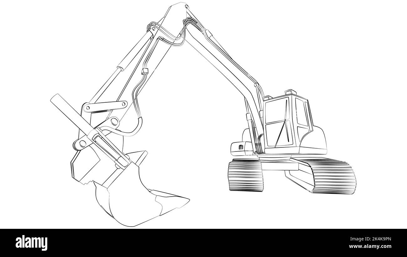 Excavator outline in perspective view isolated. Vector design element ...