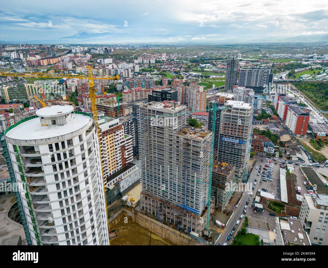 Pristina Modern City Center and Residential Buildings. Aerial View over ...
