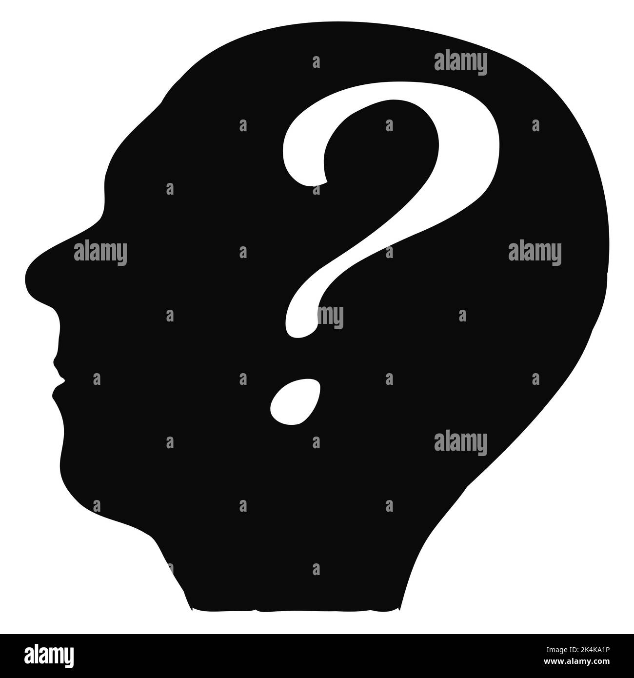 Silhouette of human head in profile with question mark in brain ...