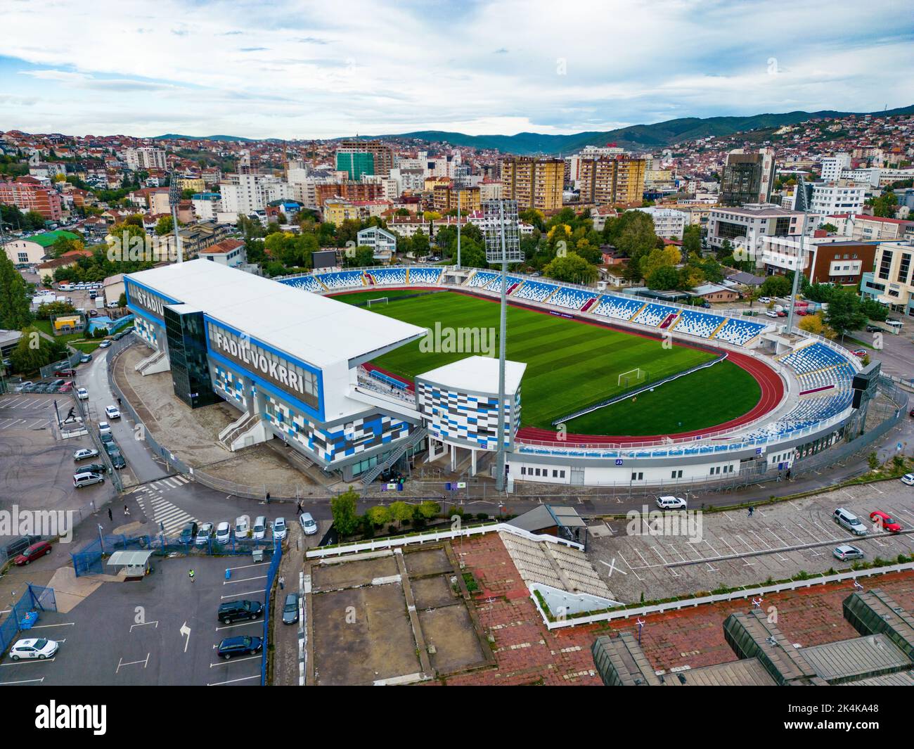 Fadil Vokrri Stadium. Pristina City Aerial View, Capital of Kosovo ...