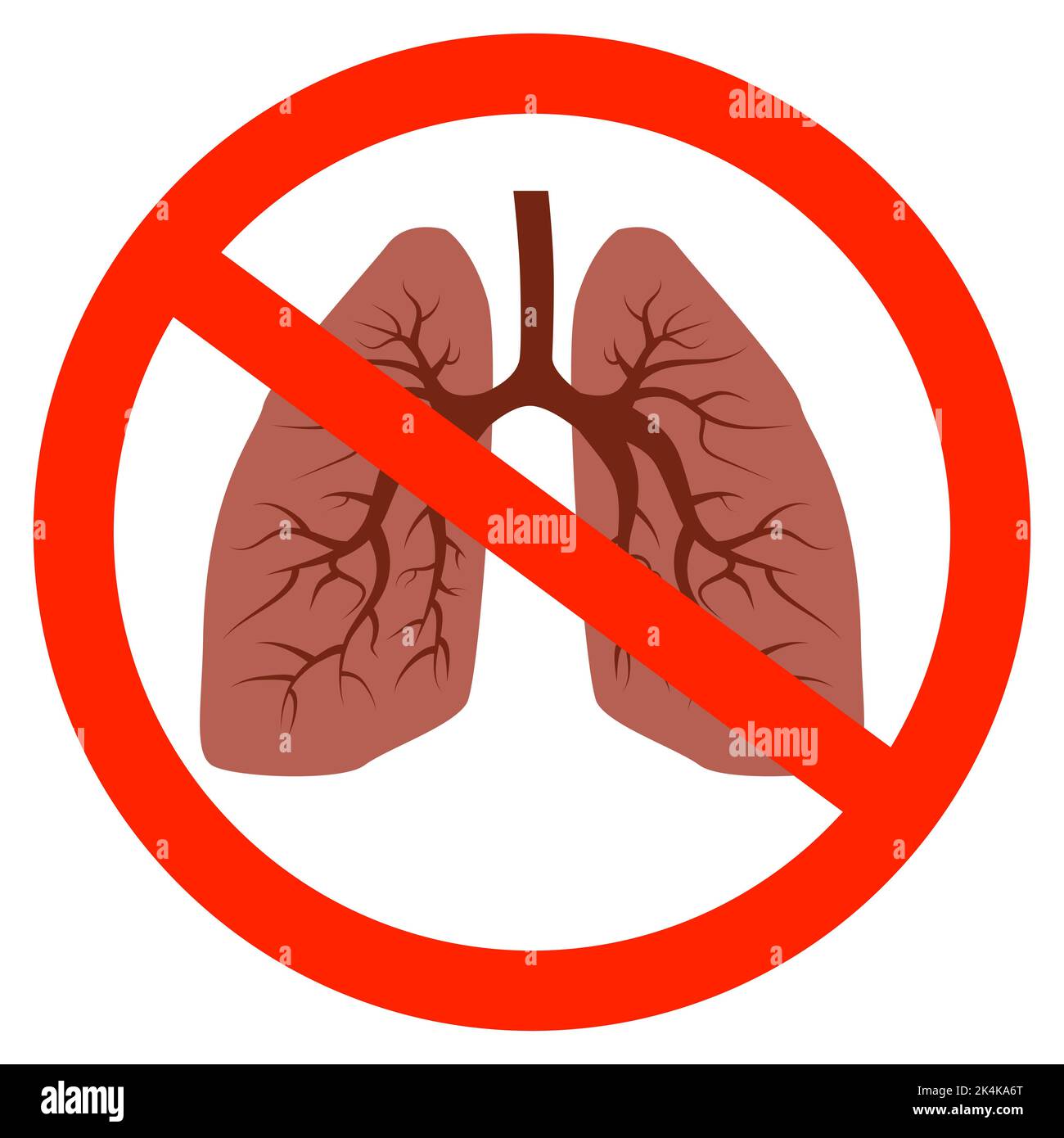 Cartoon lungs with bronchi in red prohibitory sign isolated on white ...