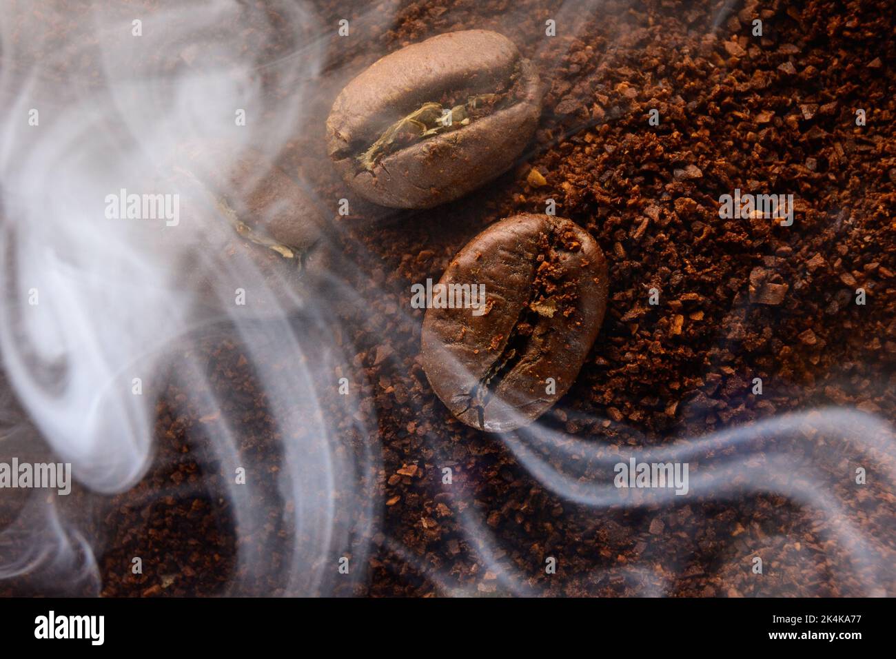 Ground coffee and coffee beans, lightly smoked coffee, coffee texture ...