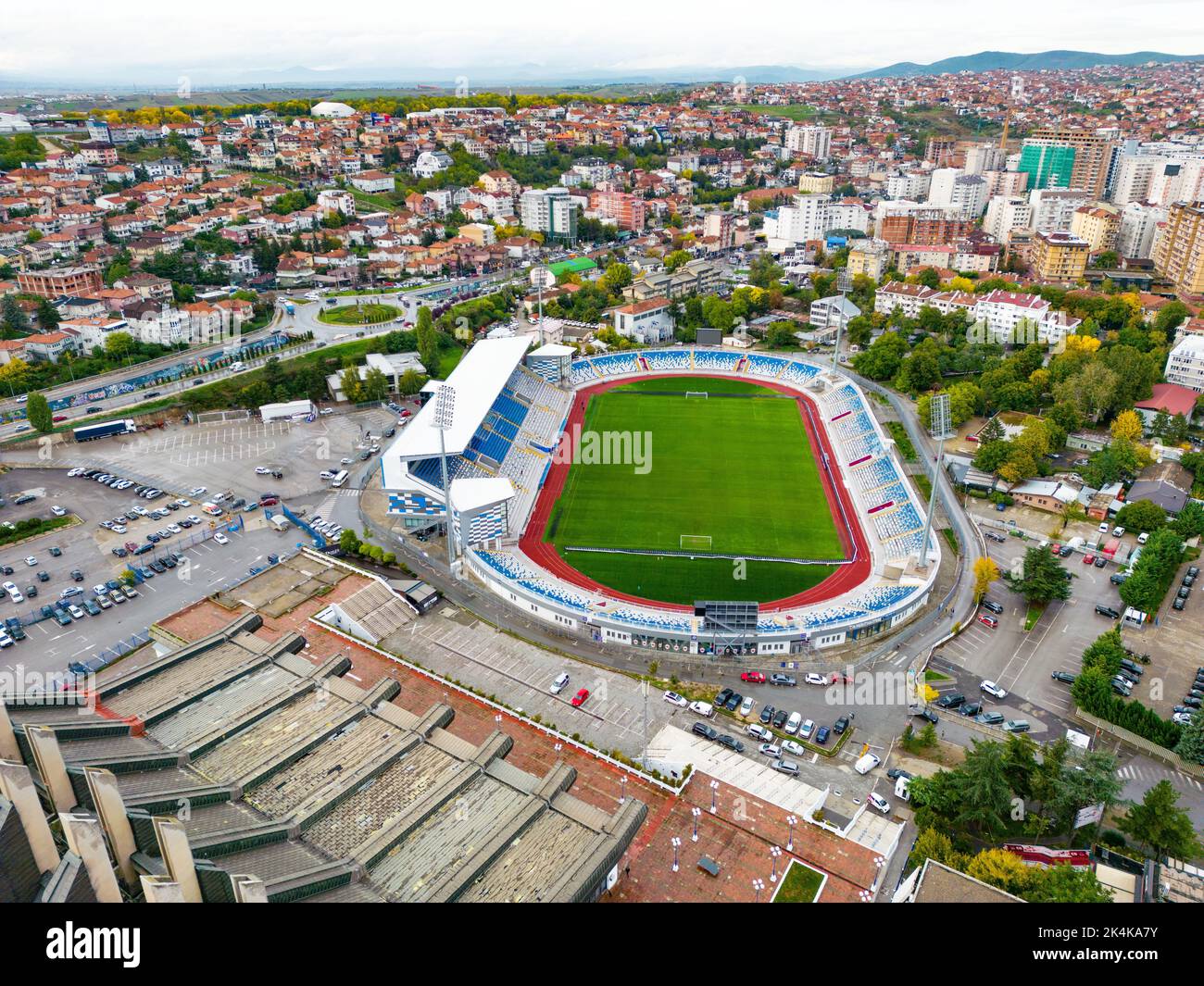 Fadil Vokrri Stadium. Pristina City Aerial View, Capital of Kosovo ...