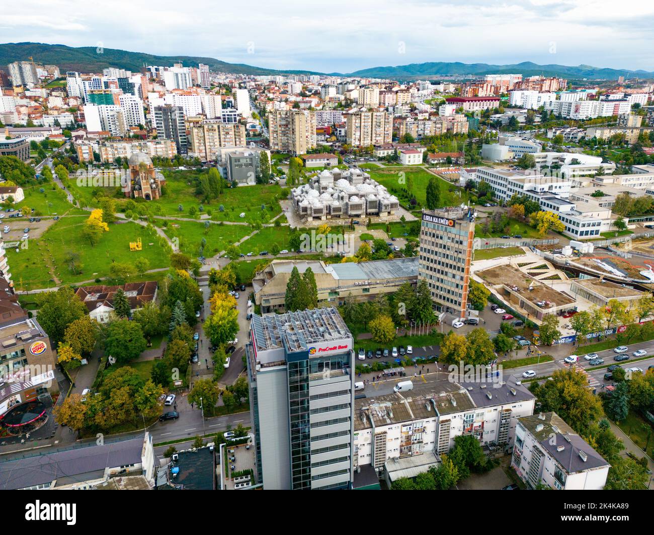 Pristina Modern City Center and Residential Buildings. Aerial View over ...