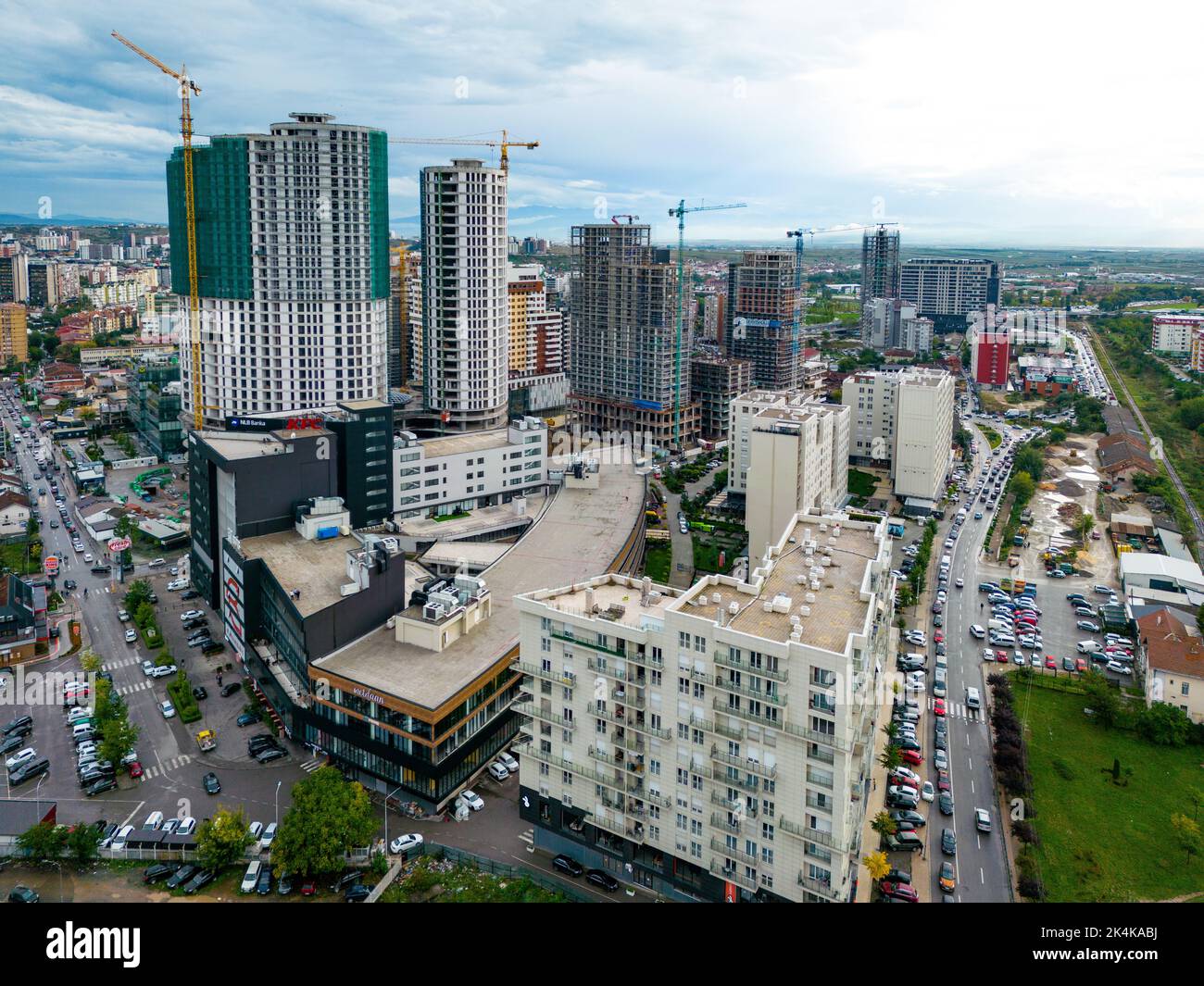 Pristina Modern City Center and Residential Buildings. Aerial View over ...