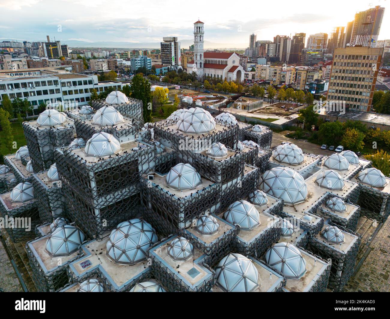 National Public Library in Pristina. Pristina City Aerial View, Capital ...