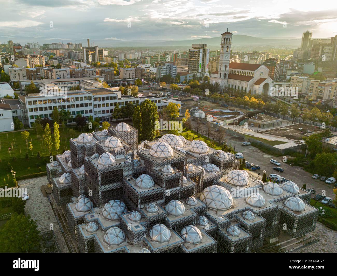 National Public Library in Pristina. Pristina City Aerial View, Capital ...
