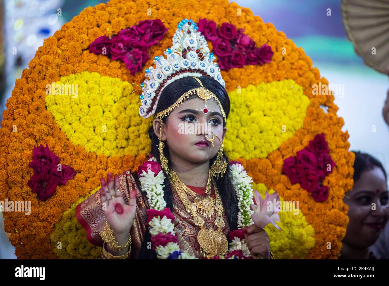 A kid dressed as living goddess "Kumari" during the cultural and ...