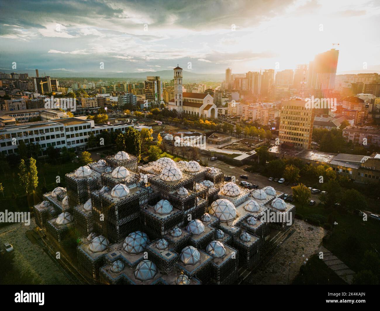 National Public Library in Pristina. Pristina City Aerial View, Capital ...
