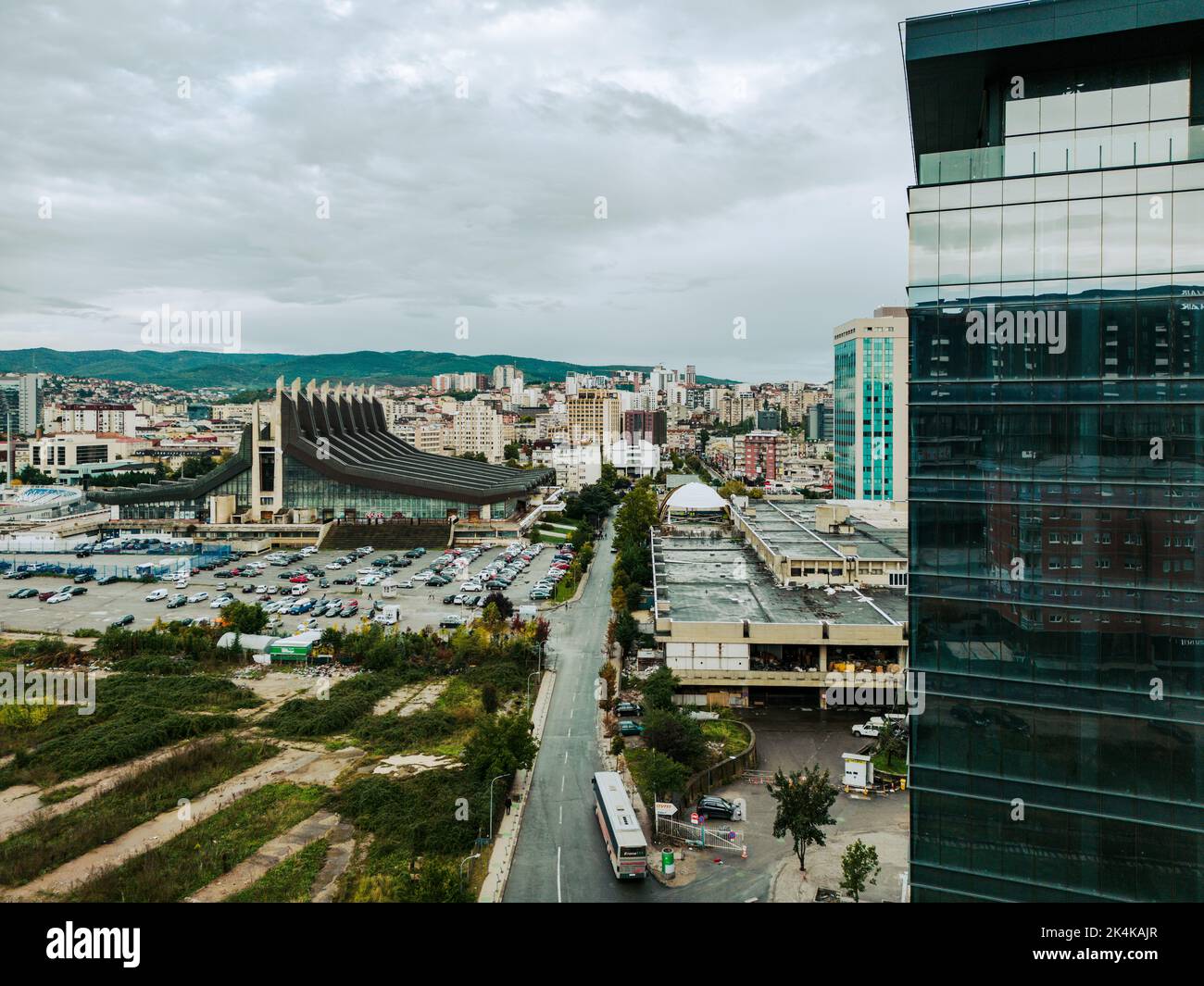 Pristina Modern City Center and Residential Buildings. Aerial View over ...