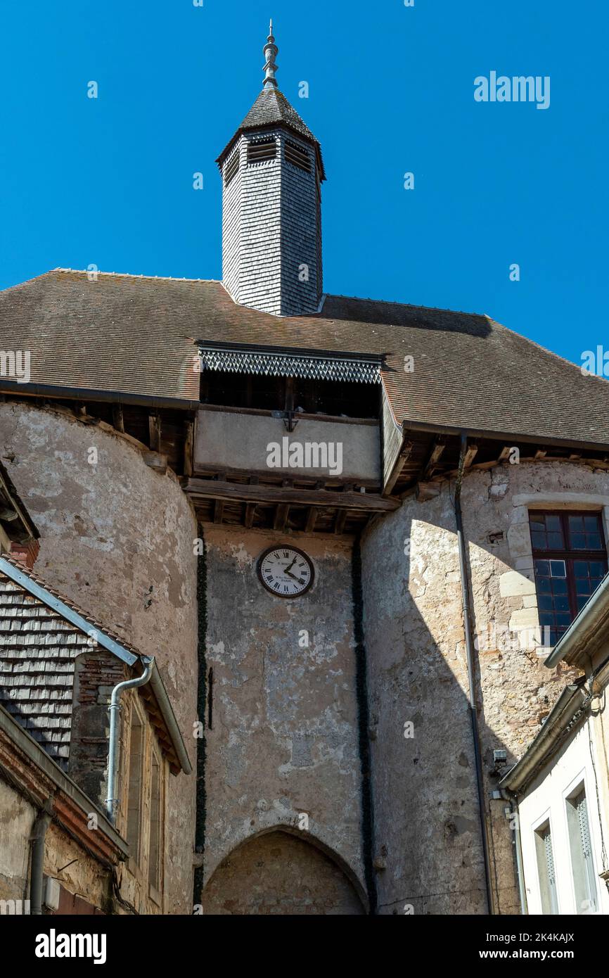 Land of Troncais, Ainay le Chateau. The clock gate. Allier department ...