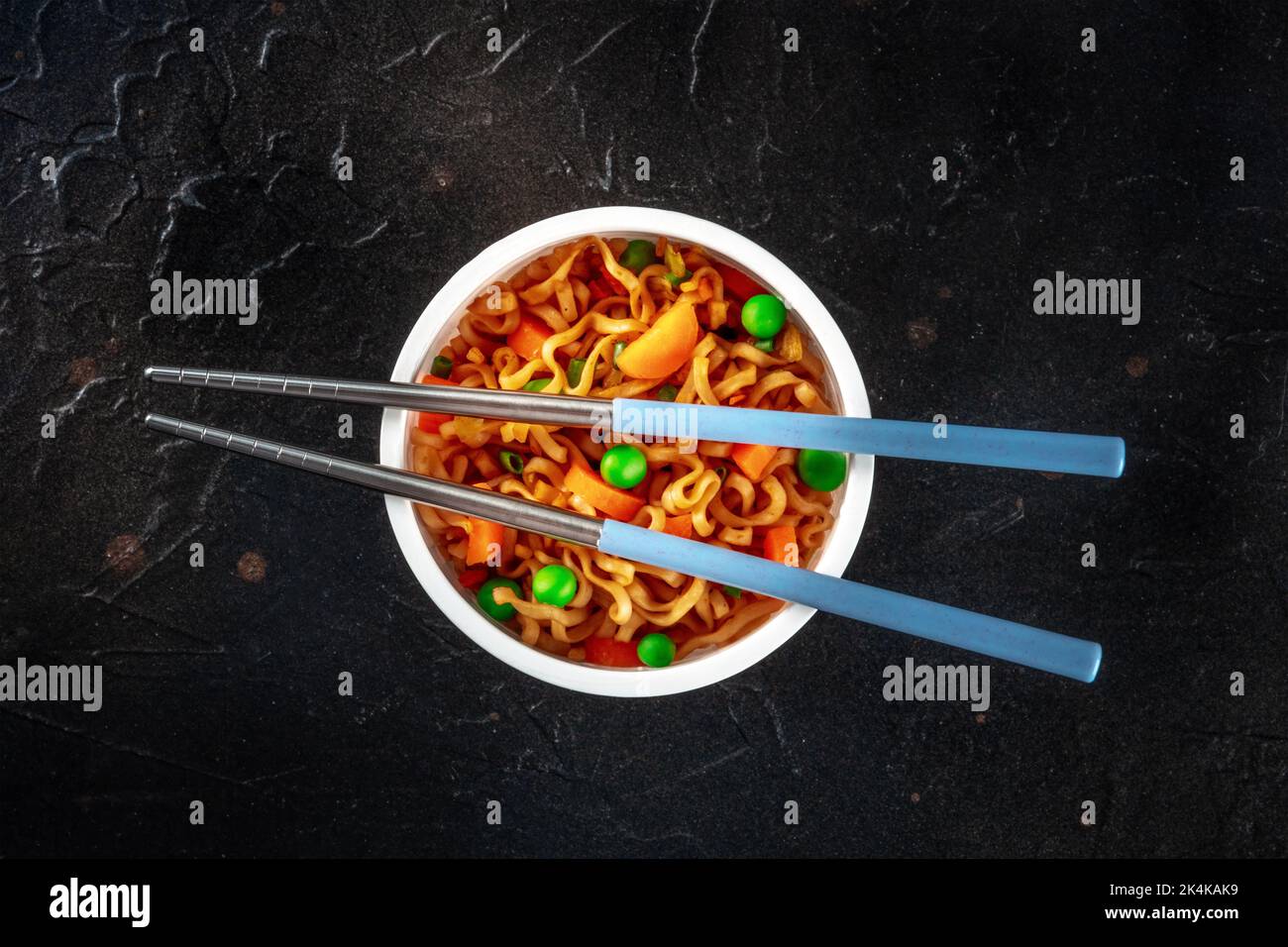 Ramen cup, instant soba noodles in a plastic cup with vegetables ...