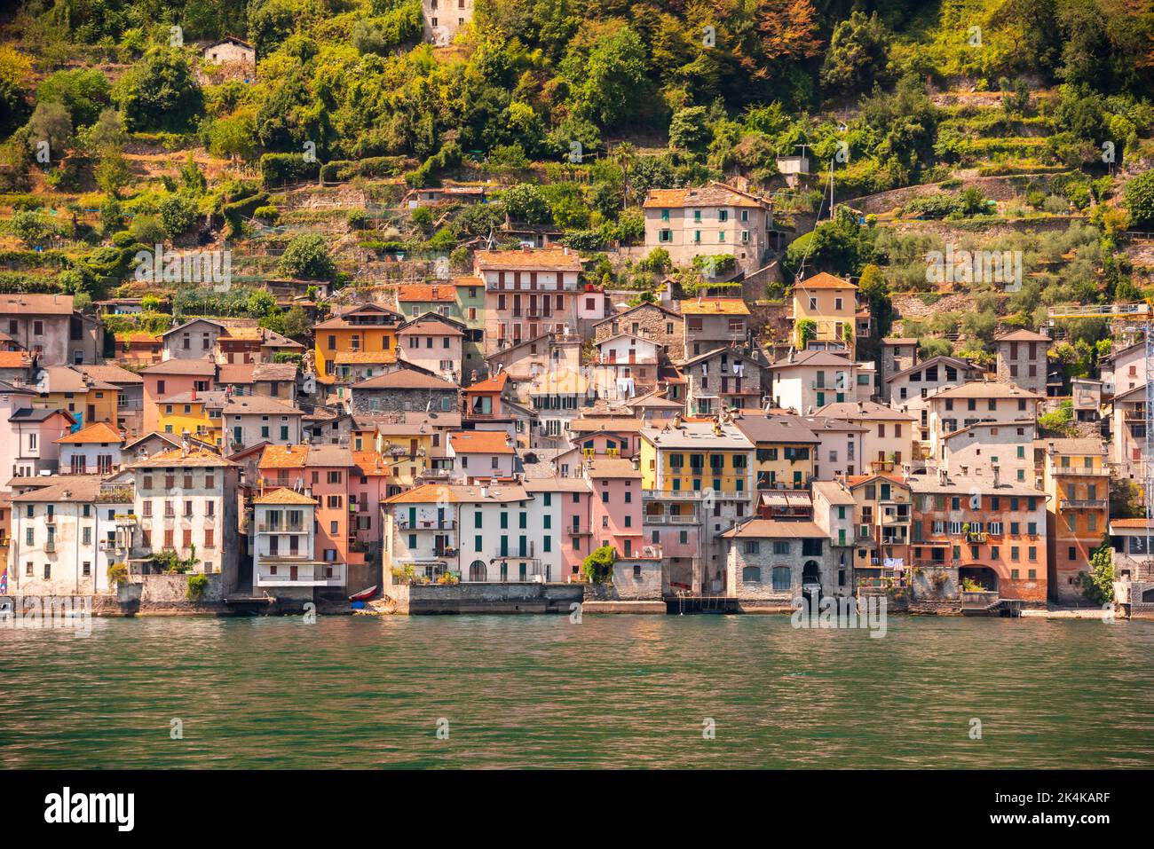 Beautiful panorama of lake Como with a small coastal town, famous ...