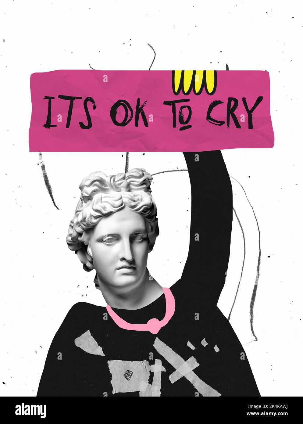 Contemporary art collage. Human silhouette with antique statue head ...