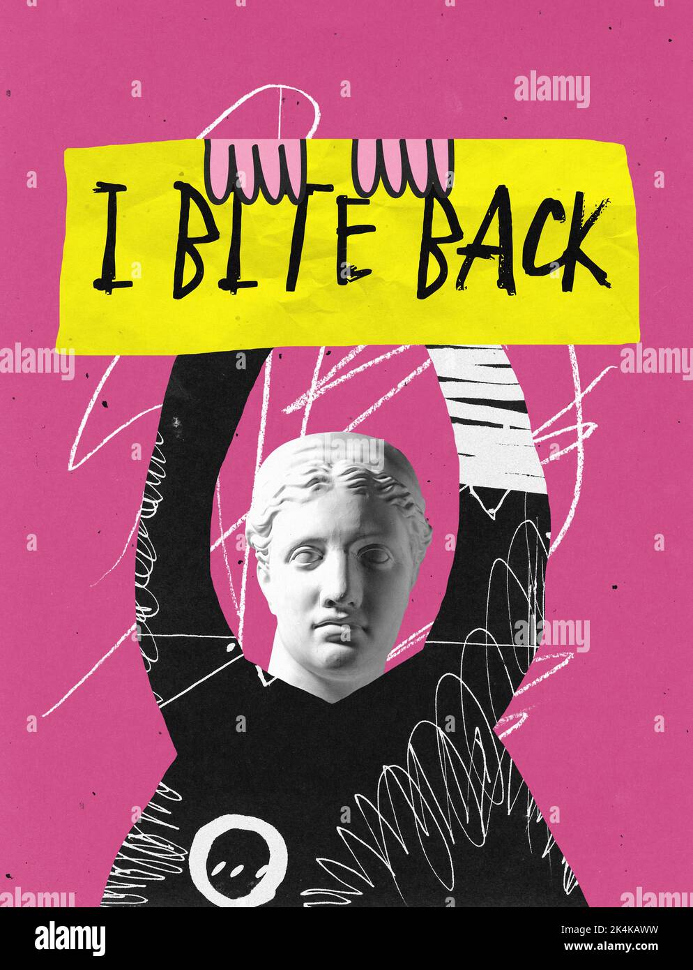 Contemporary art collage. Human silhouette with antique statue head ...